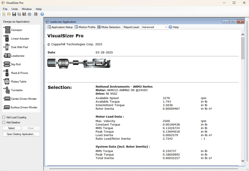 VisualSizer - Servo Motor Sizing Software for Windows - VisualSizer